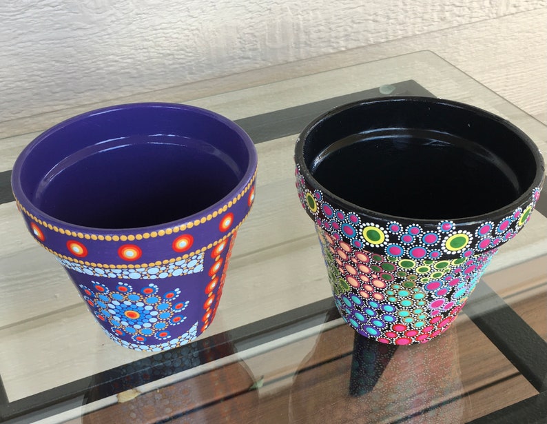 Stylized, Dot Art, Hand Painted, Terracotta Pot, Clay Pot, Dotted, One ...