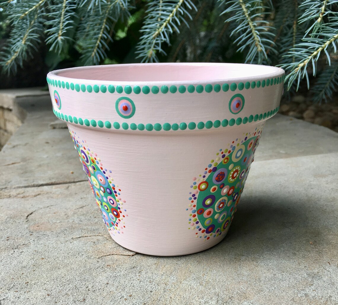 Stylized, Dot Art, Hand Painted, Terracotta Pot, Clay Pot, Dotted, One ...