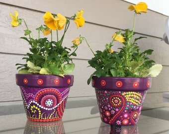 Stylized, Dot Art, Hand Painted, Terracotta Pot, Clay Pot, Dotted, One ...