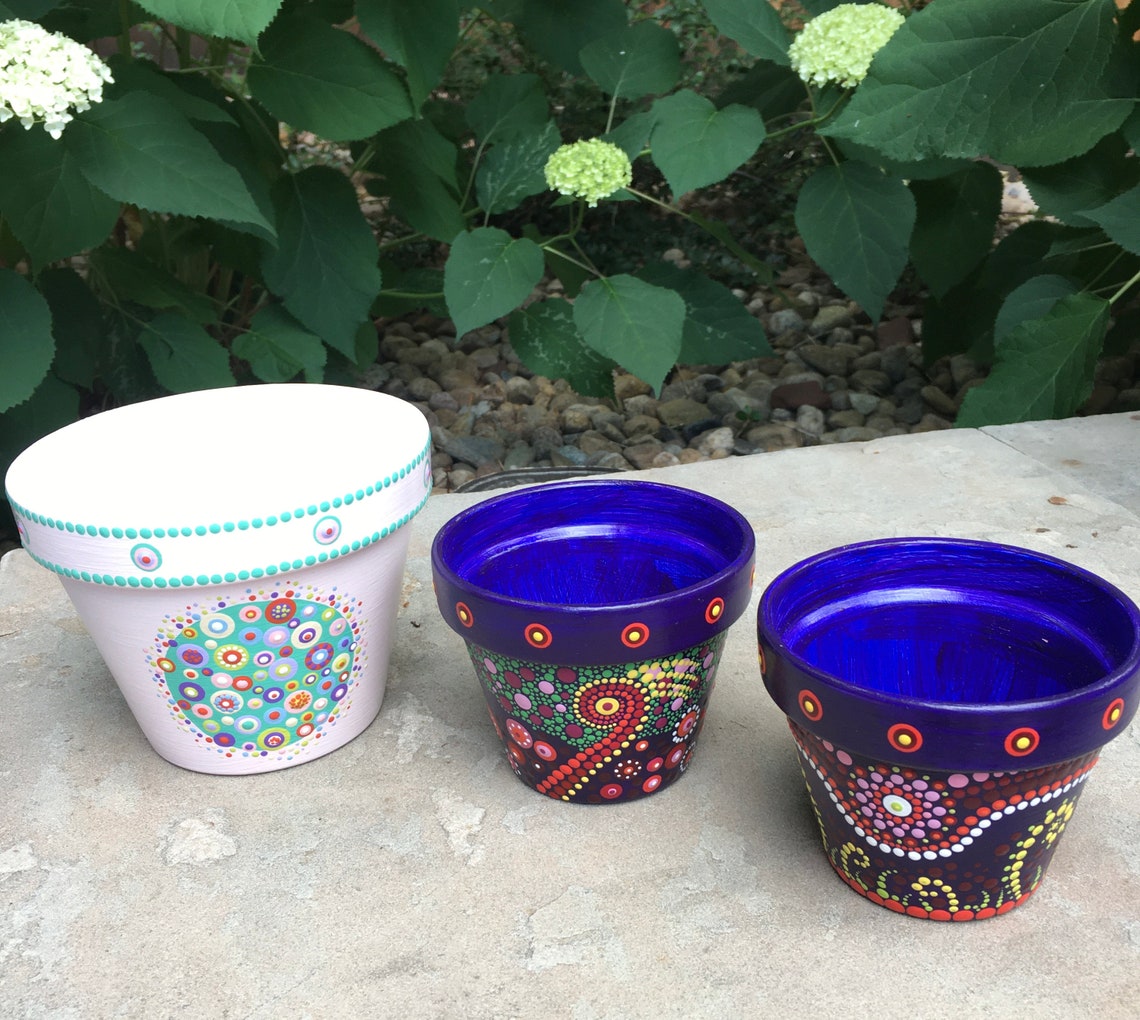 Stylized, Dot Art, Hand Painted, Terracotta Pot, Clay Pot, Dotted, One ...
