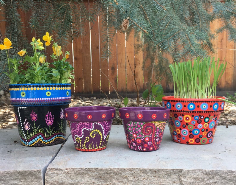 Stylized, Dot Art, Hand Painted, Terracotta Pot, Clay Pot, Dotted, One ...