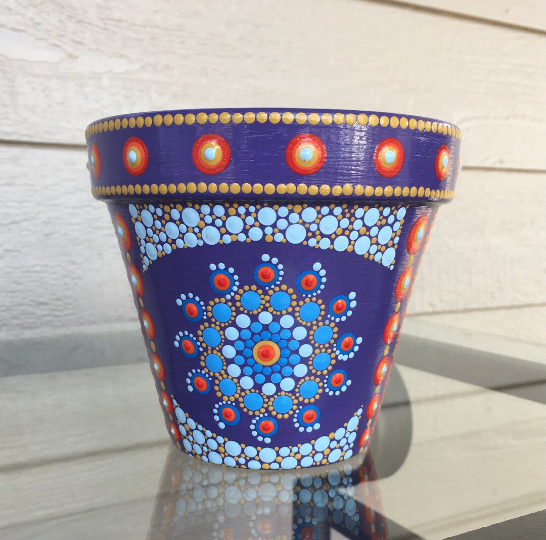 Stylized, Dot Art, Hand Painted, Terracotta Pot, Clay Pot, Dotted, One ...
