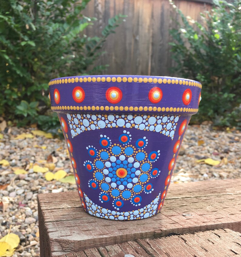 Stylized, Dot Art, Hand Painted, Terracotta Pot, Clay Pot, Dotted, One ...