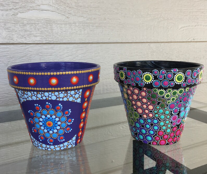 Stylized, Dot Art, Hand Painted, Terracotta Pot, Clay Pot, Dotted, One ...