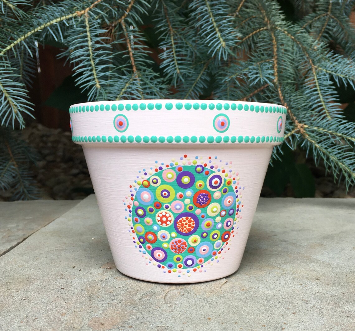 Stylized, Dot Art, Hand Painted, Terracotta Pot, Clay Pot, Dotted, One ...