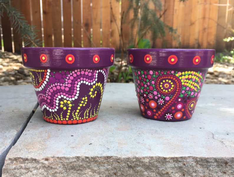 Stylized, Dot Art, Hand Painted, Terracotta Pot, Clay Pot, Dotted, One ...