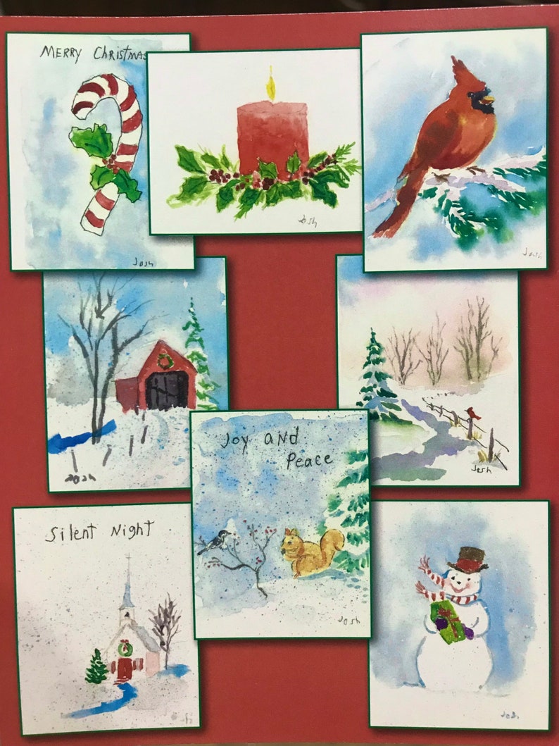 8 Christmas Cards : Hand Painted Watercolor Variety Pack | Etsy