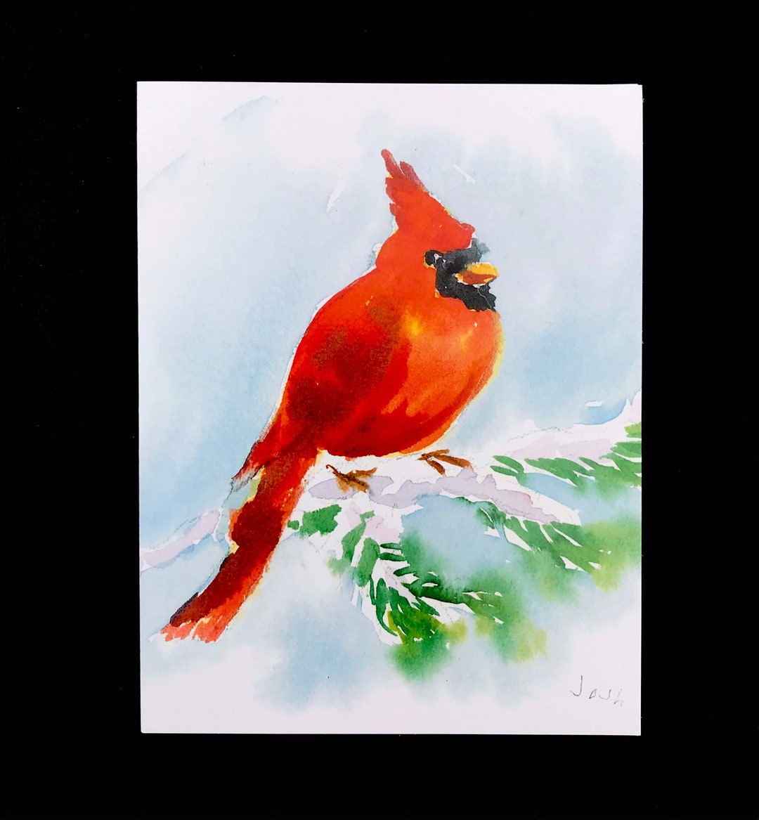 Snowy Winter Cardinal : Watercolor Hand Painted Christmas Card - Etsy