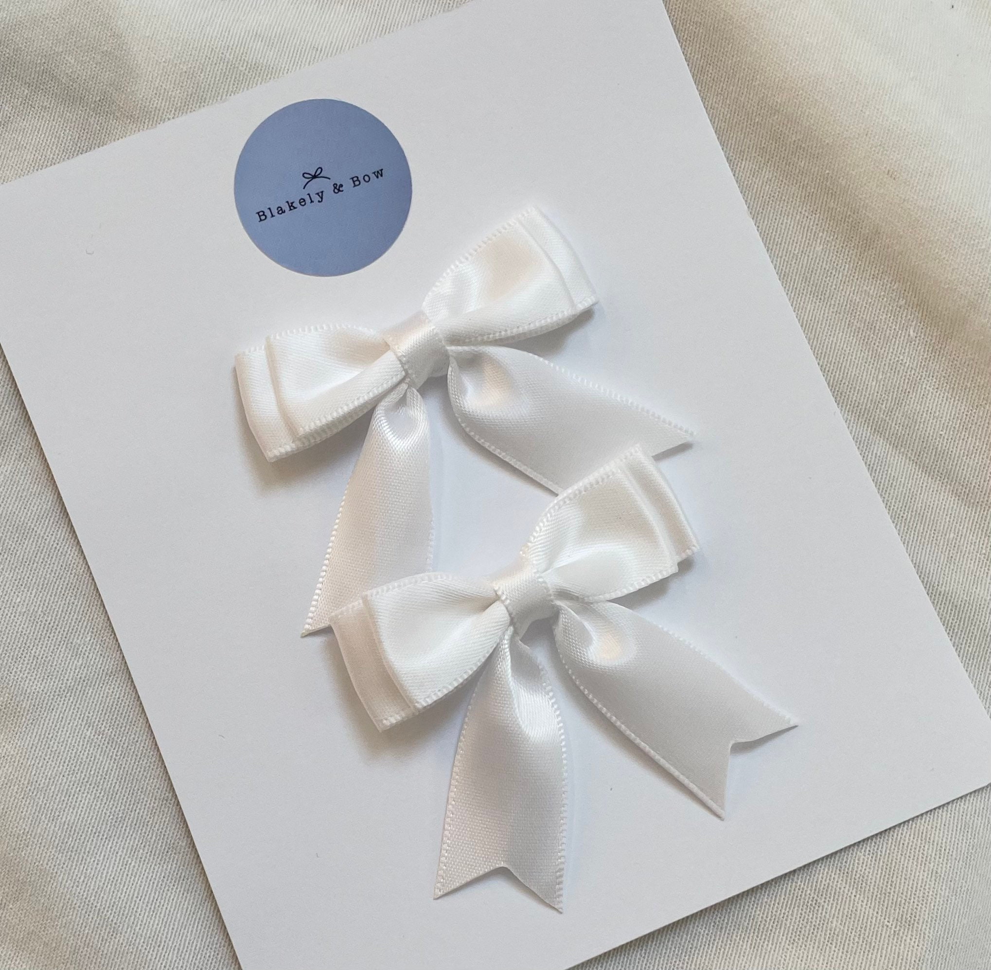 PIGTAIL HAIRBOWS, SATIN, White Double Bows, Alligator Clips Small Hair ...