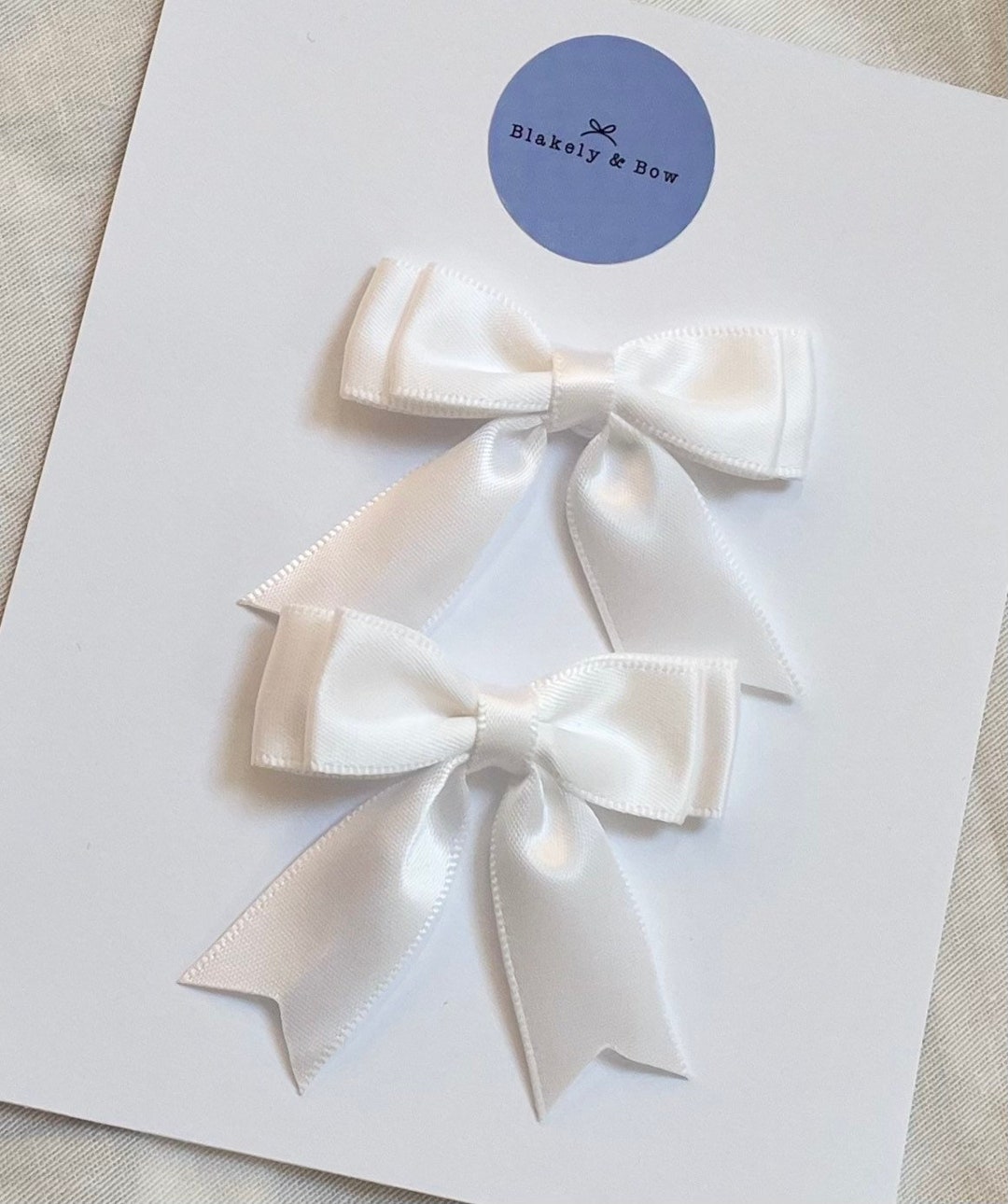 PIGTAIL HAIRBOWS, SATIN, White Double Bows, Alligator Clips Small Hair ...