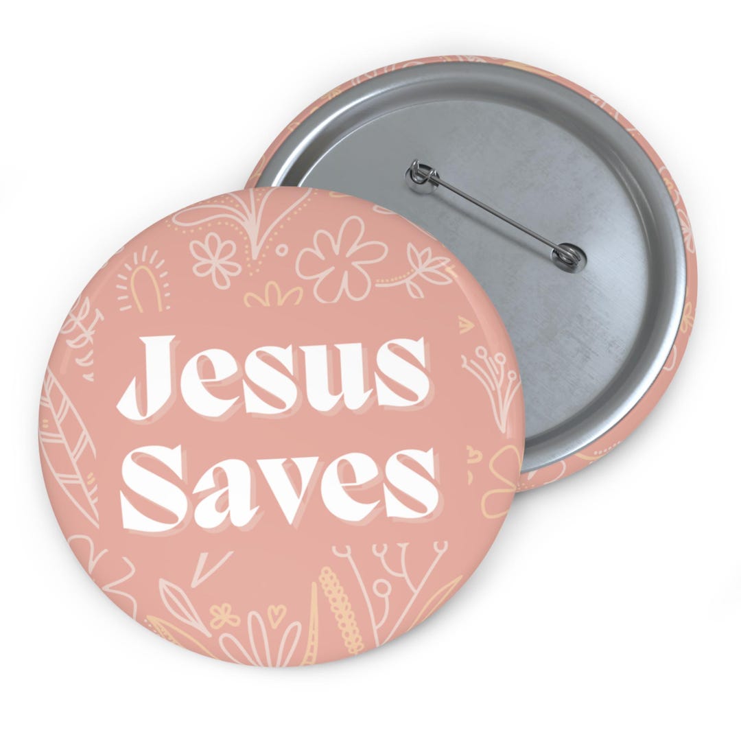 Retro Jesus Saves Pinback Button, Christian Floral Badge - Etsy