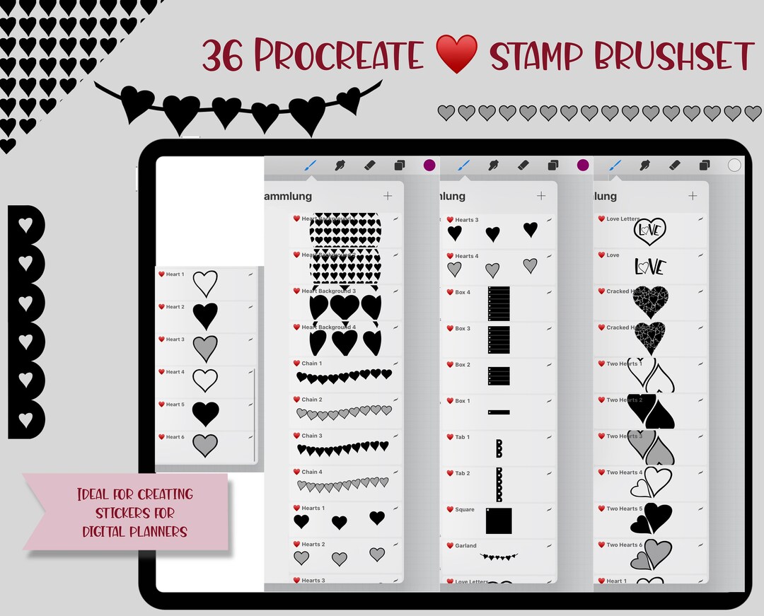 Procreate / Brushes / Stamps / Set / Bundle / Love / Hearts / Valentine ...
