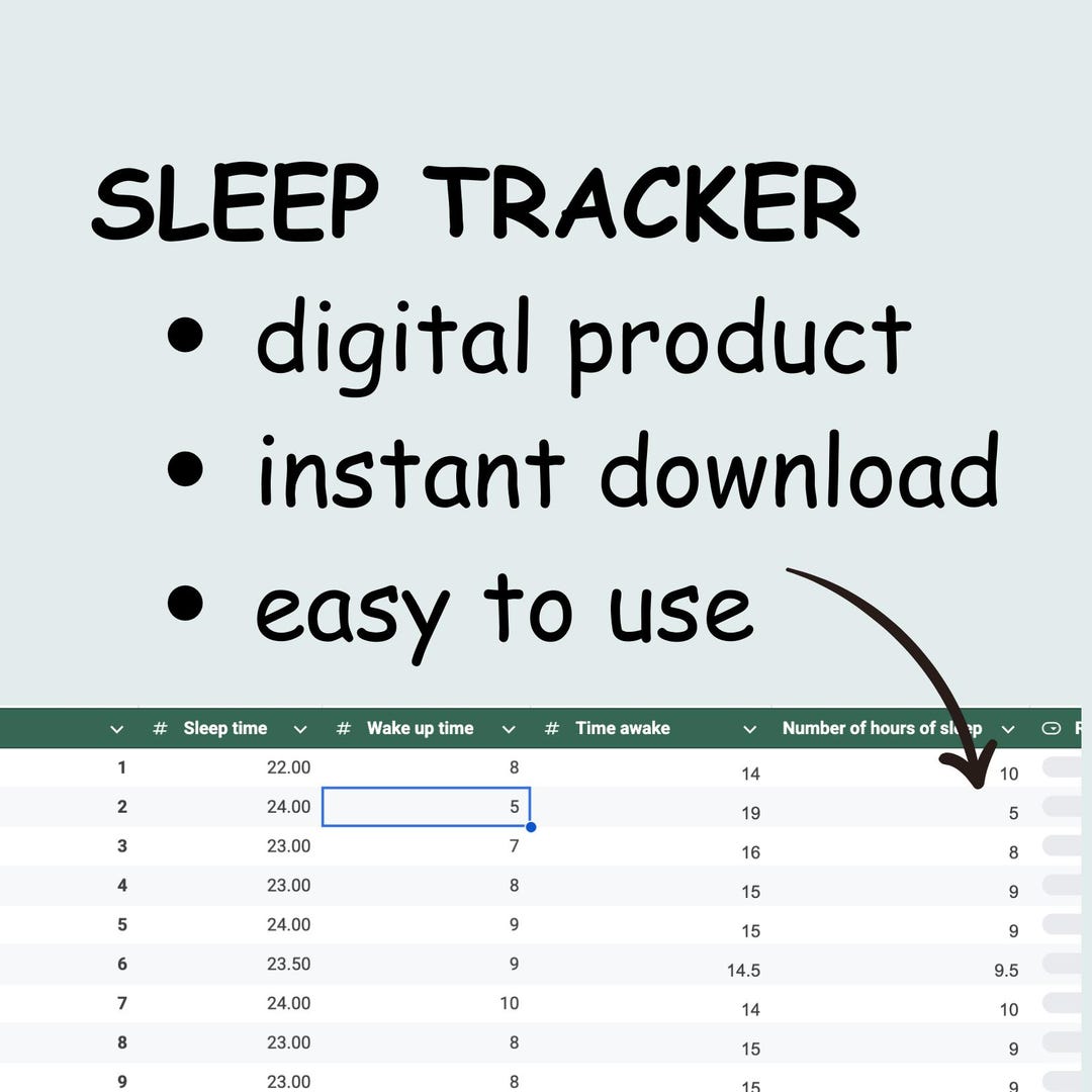 Sleep Tracker Google Sheets | Sleep Log With Sleep Hours Bar Chart ...