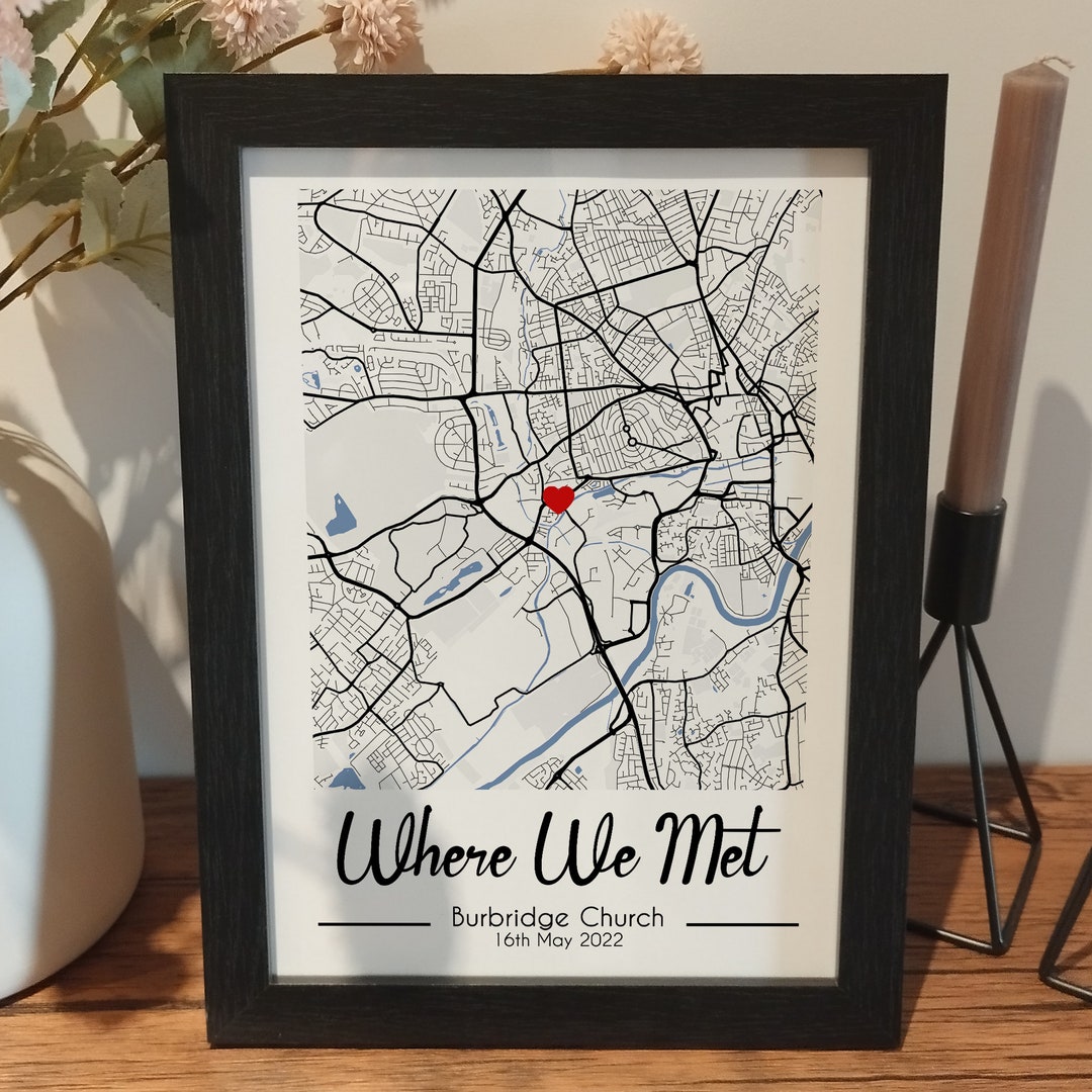 Custom Where We Met Print Personalised Map Wedding Prints 1 Year Paper ...