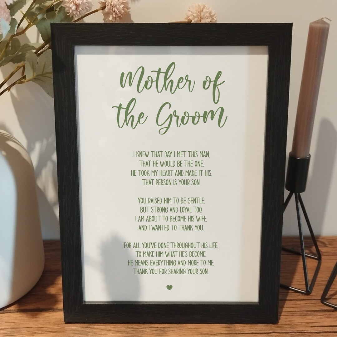 Mother of the Groom Poem Print, Custom Wedding Print, Wedding Poem Wall ...