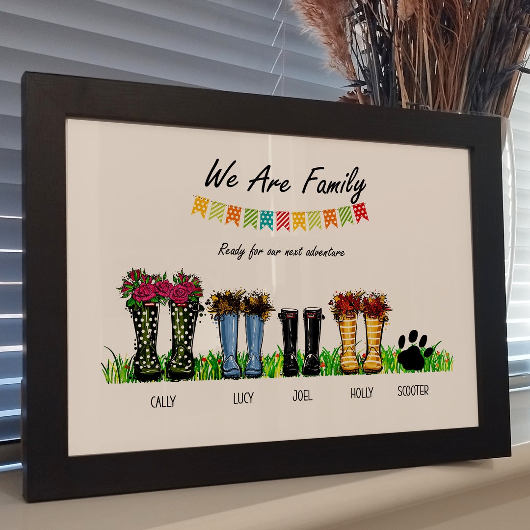 Personalised Family Welly Print | Framed Family Wellies Print | Custom ...