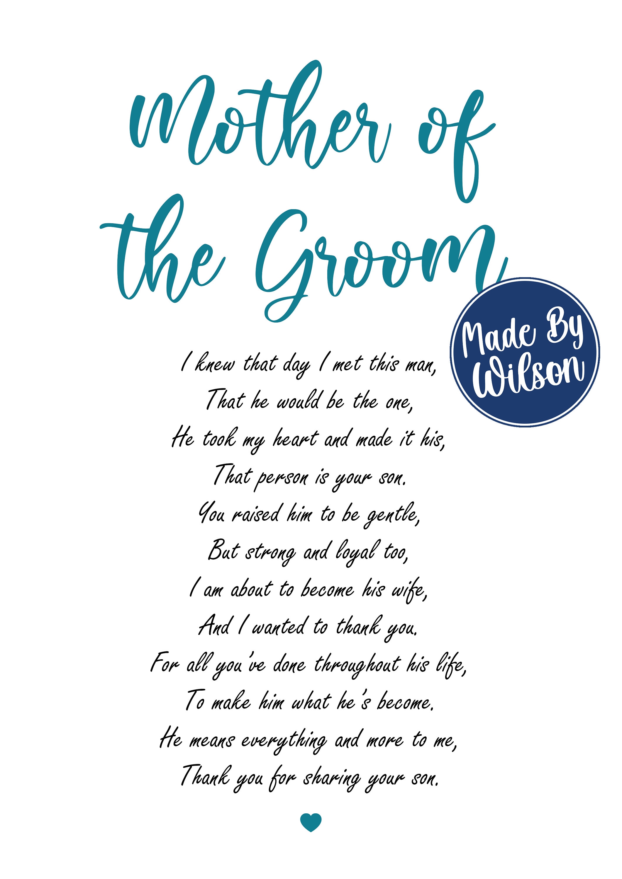 Mother of the Groom Poem Print 100 Different Colours - Etsy UK