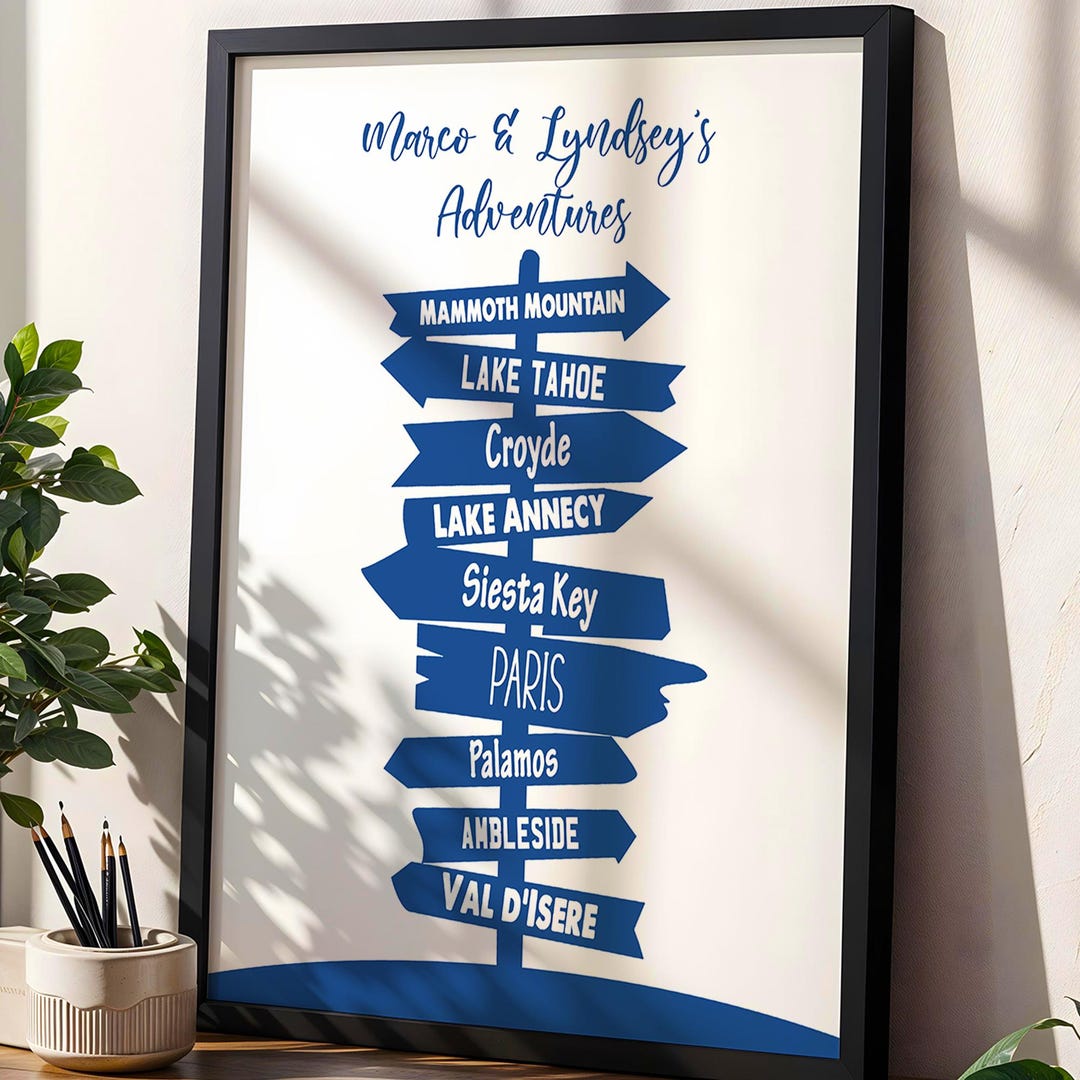 Personalised Travel Sign Post Print | Custom Travel Destinations ...