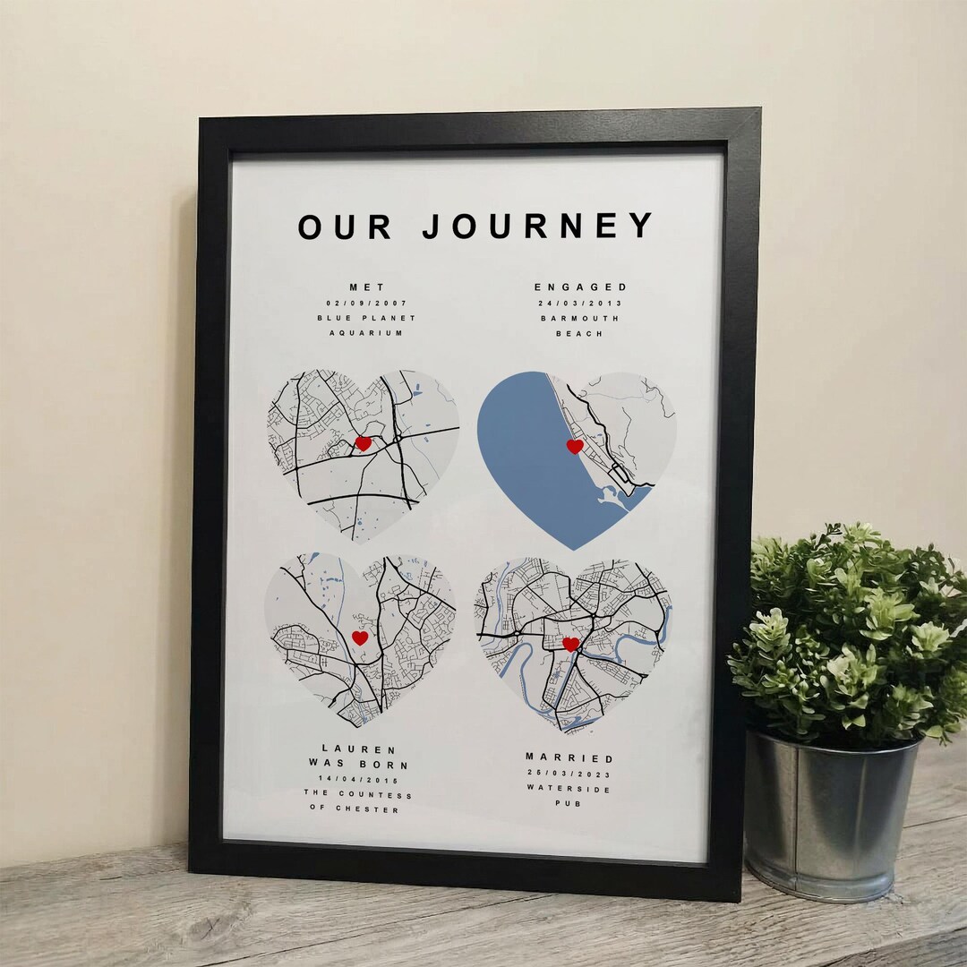 Personalised Journey Map Print | Custom Paper Anniversary Poster ...