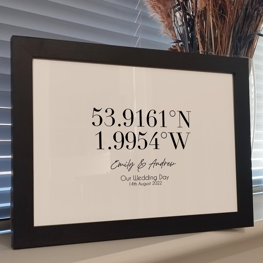 Framed Wedding Location Prints, Custom Coordinates Print, Latitude ...