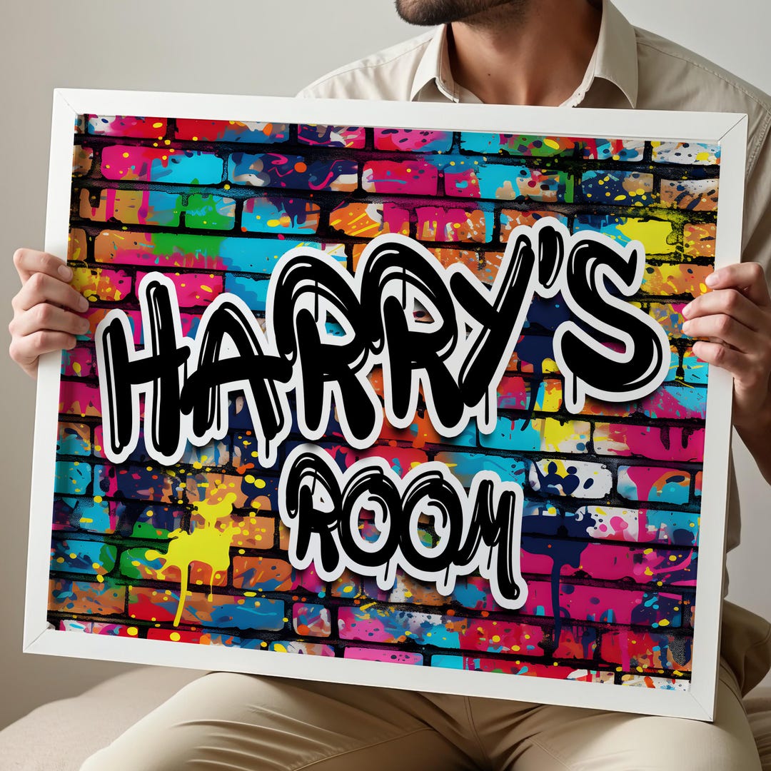Personalised Name Graffiti Wall Art Print, Colourful Kids Room Decor ...