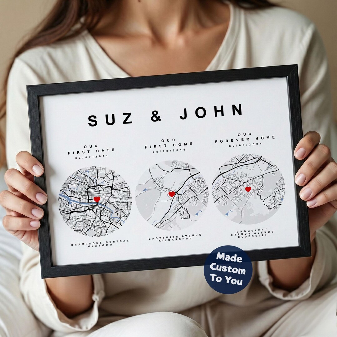 Customised Our Journey Map Print Gift for Couples | Personalised 1 Year ...