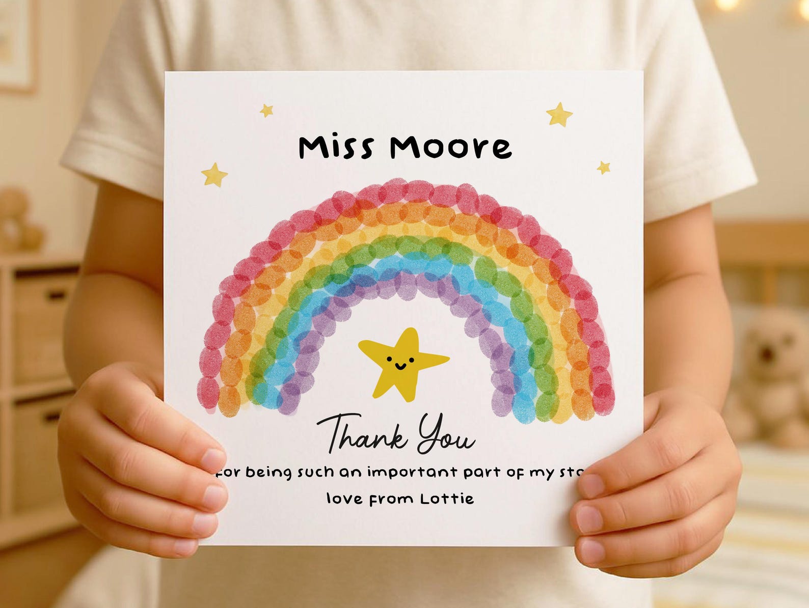 Teacher Fingerprint Thank You Card | Fingerprint Craft Gift to Teacher ...