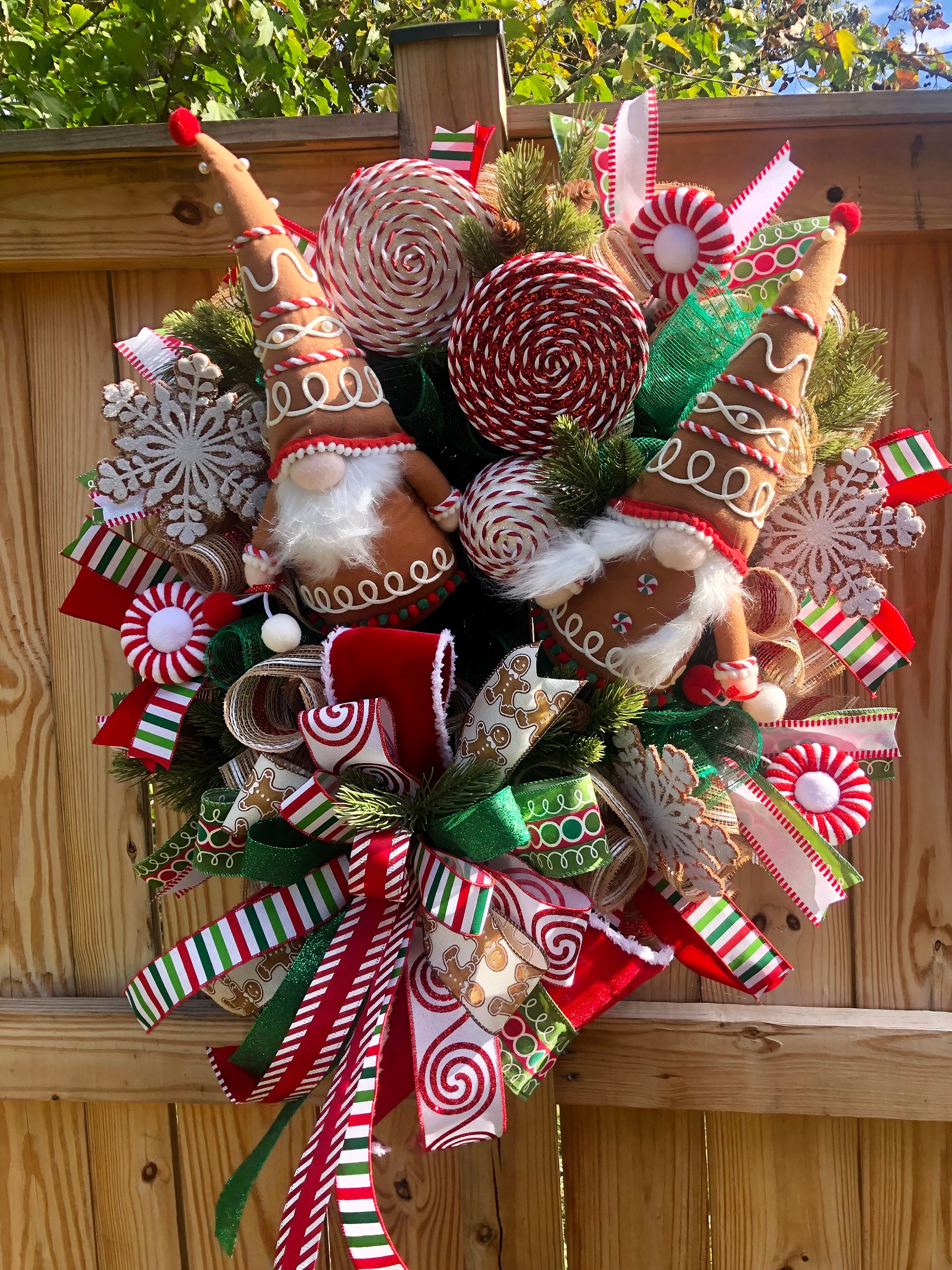 Gingerbread Gnome Christmas Wreath, Whimsical Wreath, Gingerbread ...