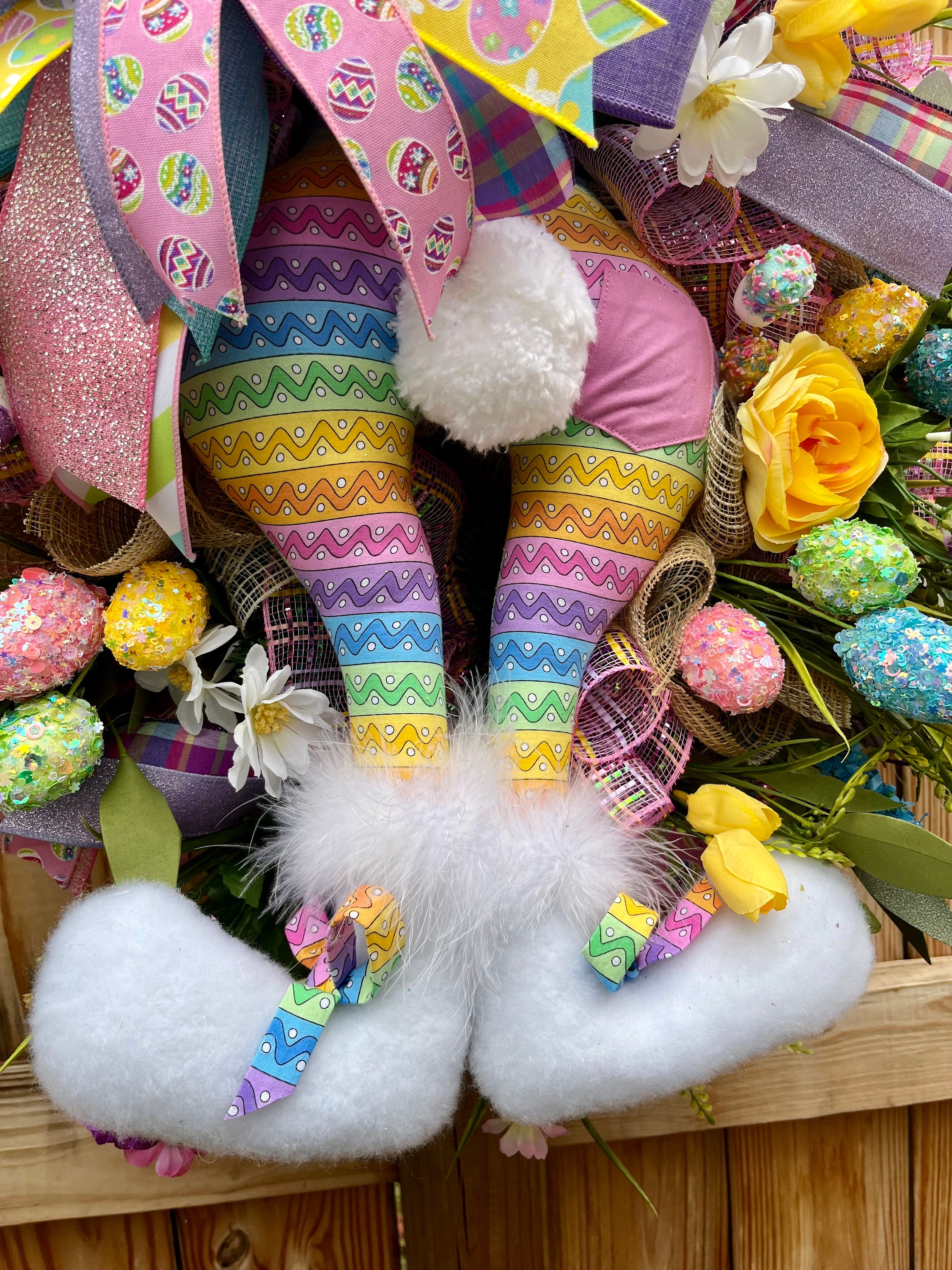 Easter Bunny and Eggs Wreath, Bunny Booty Wreath, Spring Flower Wreath ...
