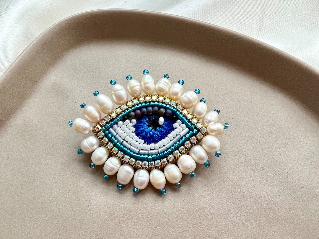 Evil Eye Brooch, Handmade Protection Brooch, Beaded Blue Eye Brooch ...
