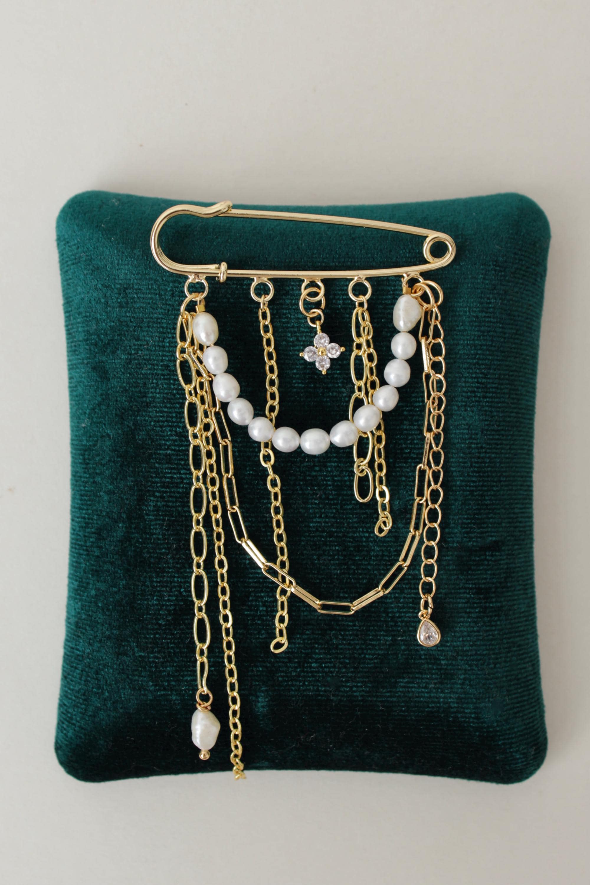 Safety Pin With Chains and Pearls. - Etsy