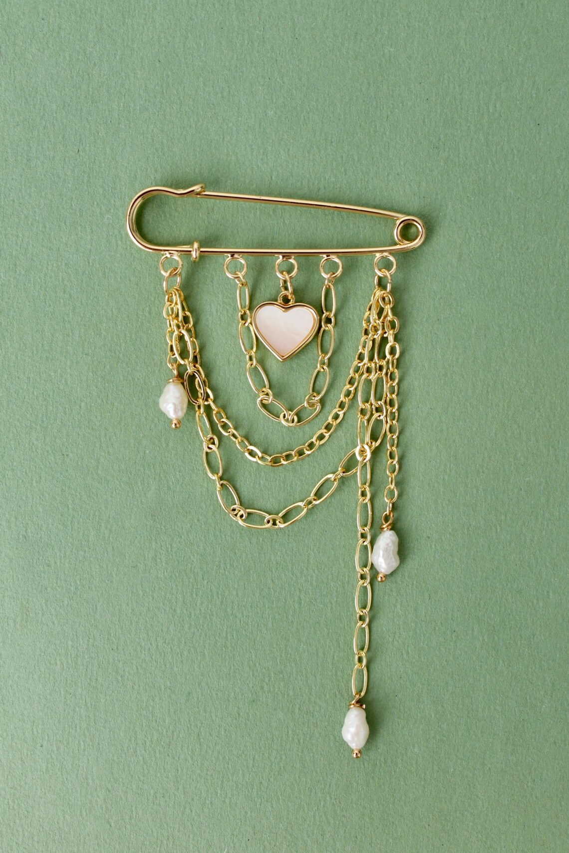 Safety Pin With Chains and Pearls. - Etsy