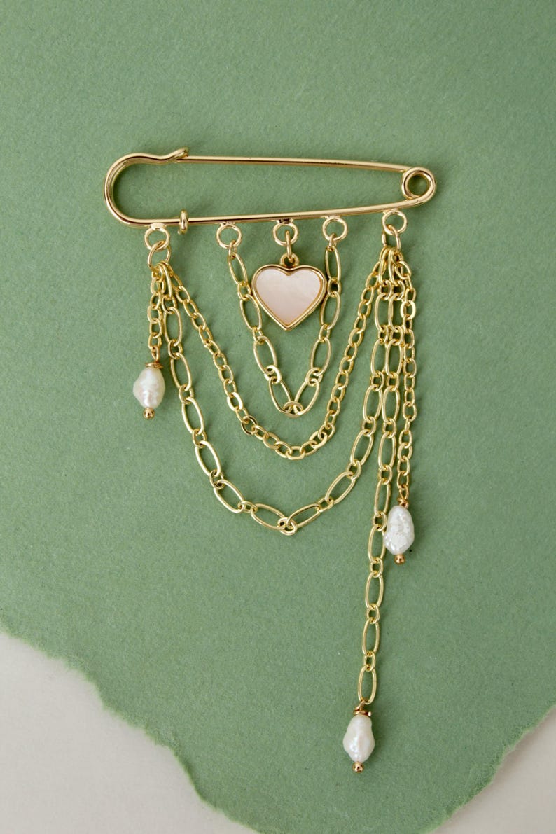 Safety Pin With Chains and Pearls. - Etsy