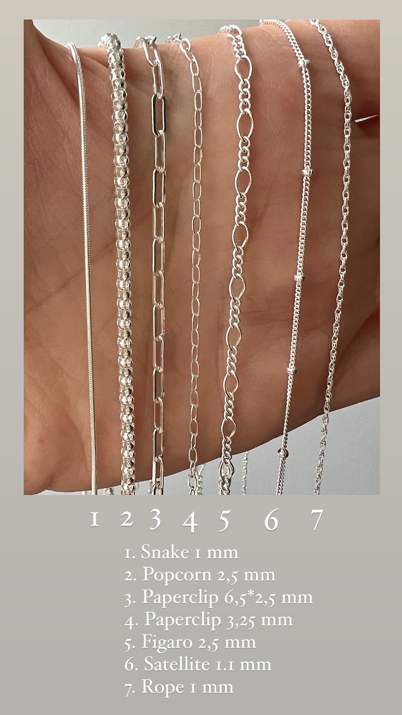925 Sterling Silver Chain Necklace: Figaro, Popcorn, Paperclip Styles ...