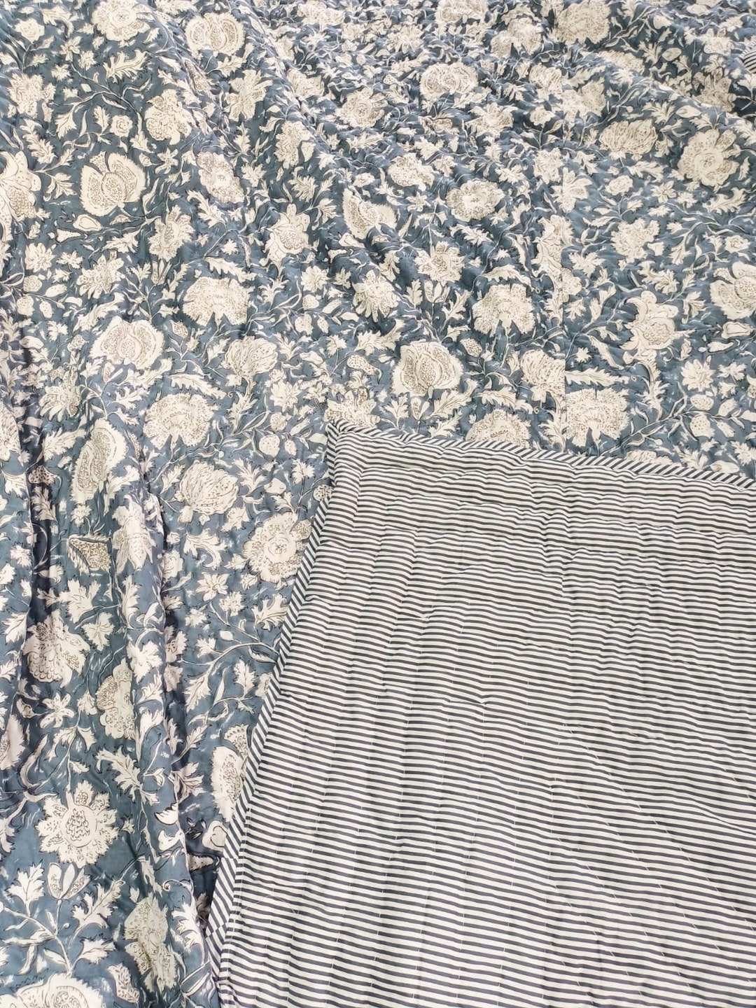 Handmade King Quilt, Indian Quilt/ Hand Block Print Quilt/ Super Soft ...