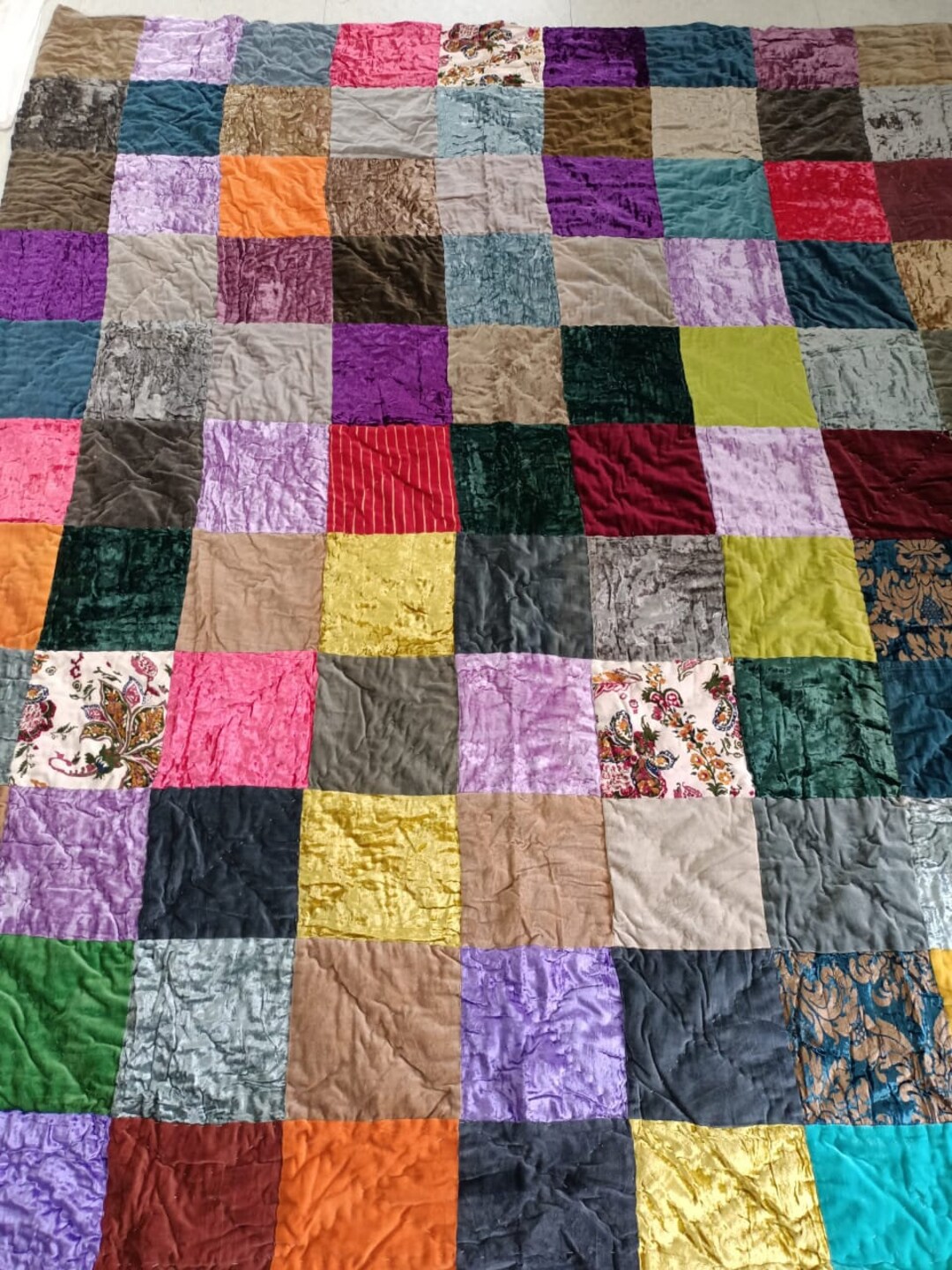 Velvet Patchwork Quilt/ Multi Color Quilt/ Luxury Quilt/boho Quilt ...