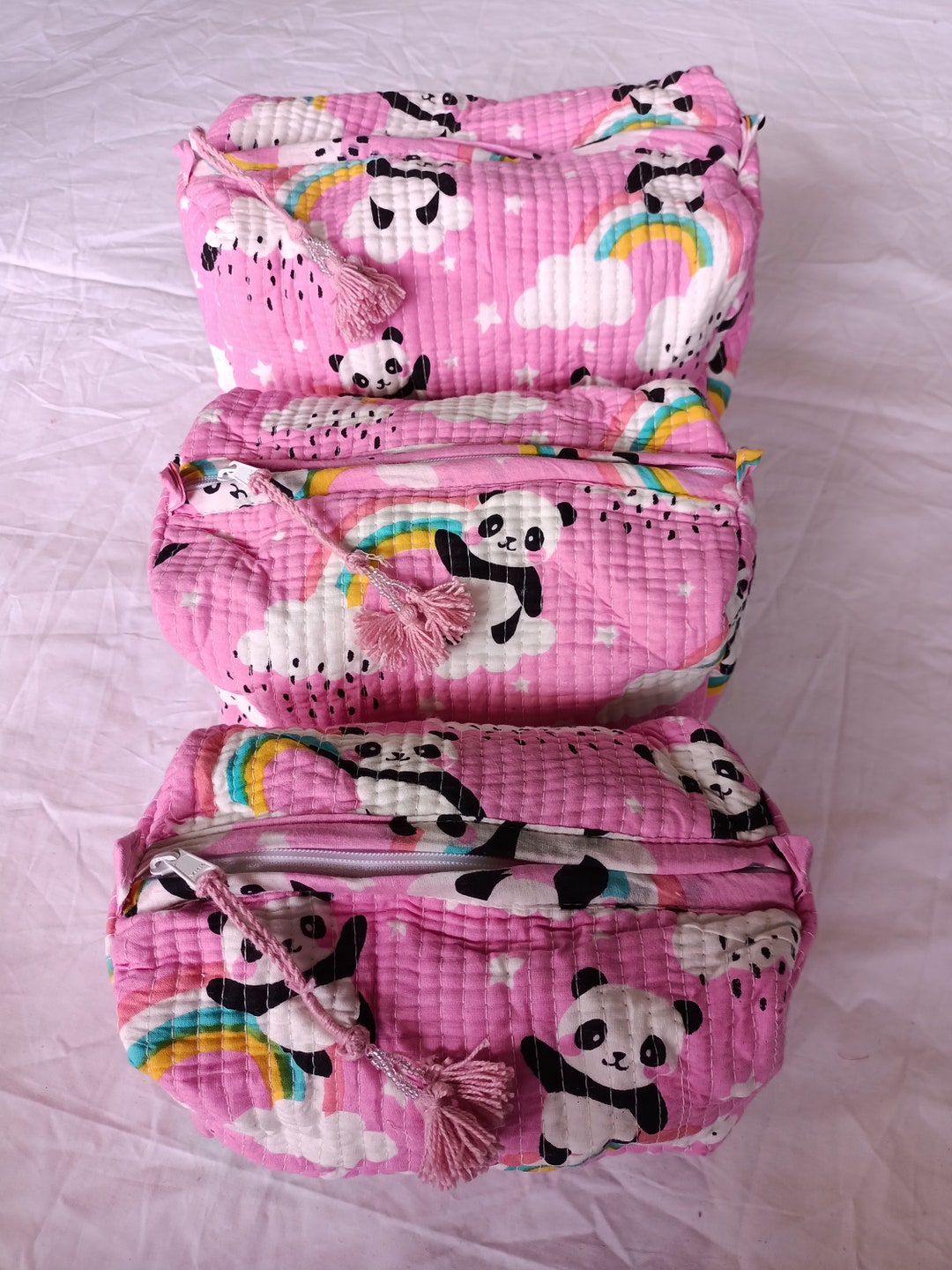 Personalized Quilted Makeup Bags Bulk Lot Block Print Cosmetic Pouches ...