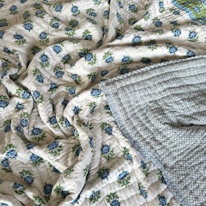 New Design Blue Color Floral Block Print Cotton Bedspreads Comforter ...