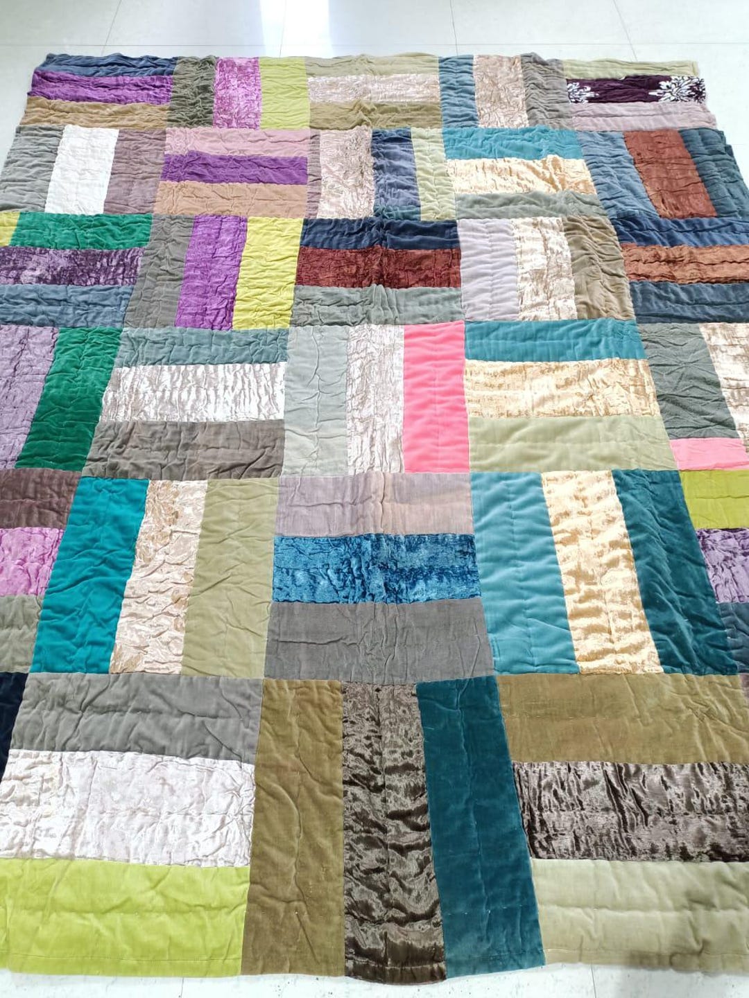 Handmade Velvet Patchwork Quilt: Bohemian Cotton Bed Cover (queen) - Etsy