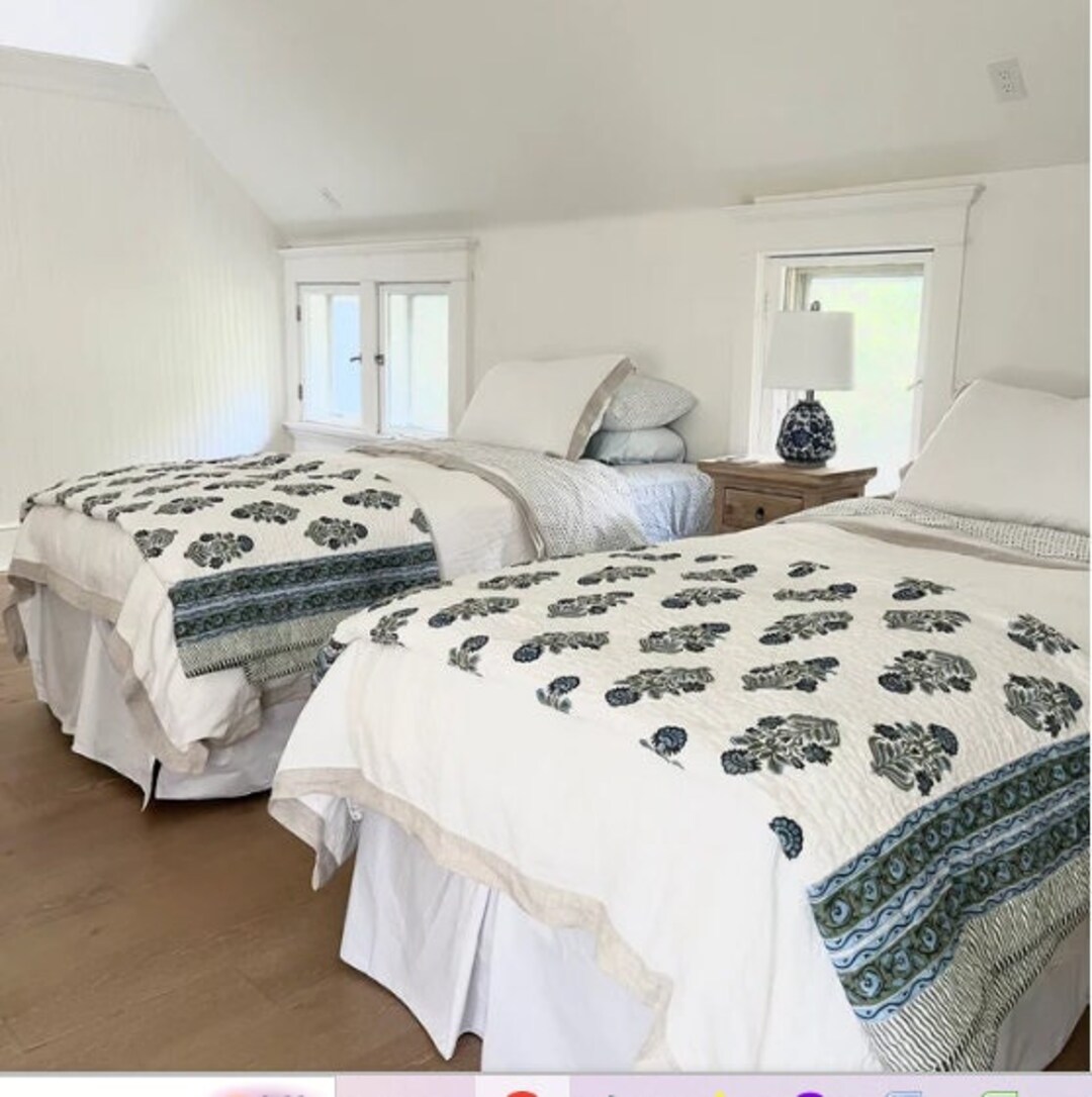 Beautiful Blue Block Print Buta Design Cotton Bed & Sofa Cover, Unique ...