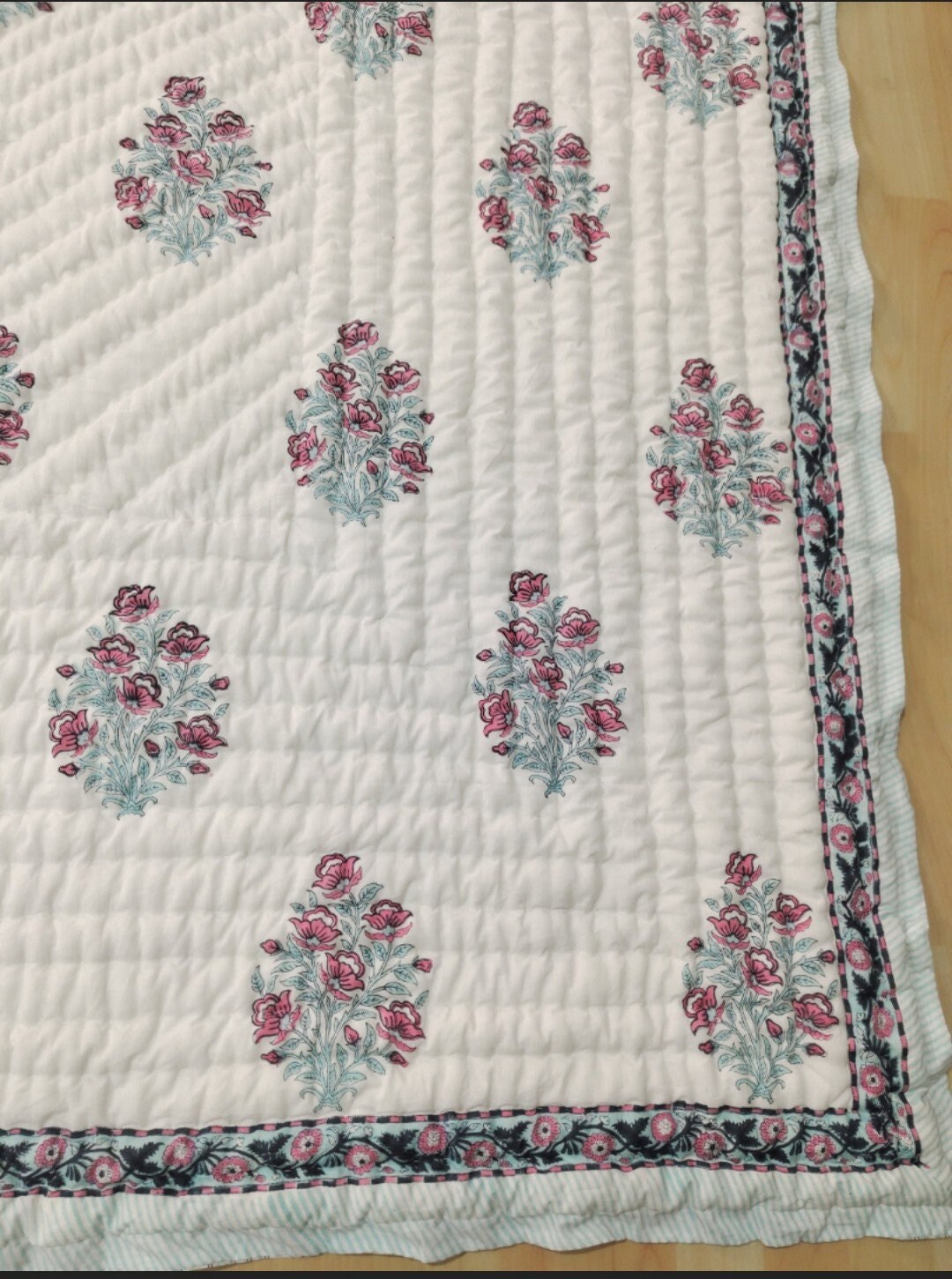 Unique Pink Color Flower Jaipuri Block Print Cotton Razai, Handmade ...