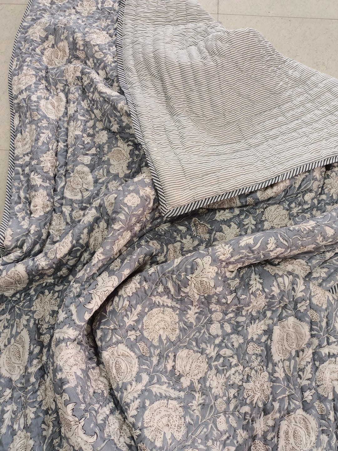 Handmade King Quilt, Indian Quilt/ Hand Block Print Quilt/ Super Soft ...