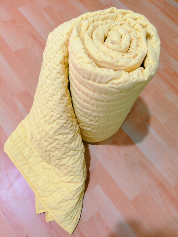 New Solid Yellow Kantha Quilt Handmade Throw Kantha Blanket Cotton Kantha Quilt Hand Stitched Kantha Bedspread Soft Dyed Blanket Etsy UK