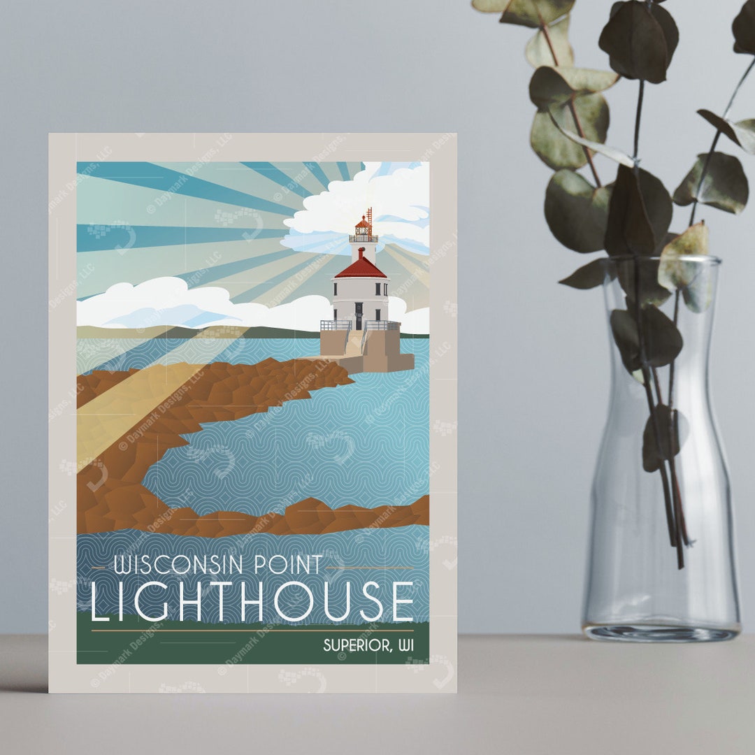 Wisconsin Point Lighthouse Retro Style Greeting Card - Etsy
