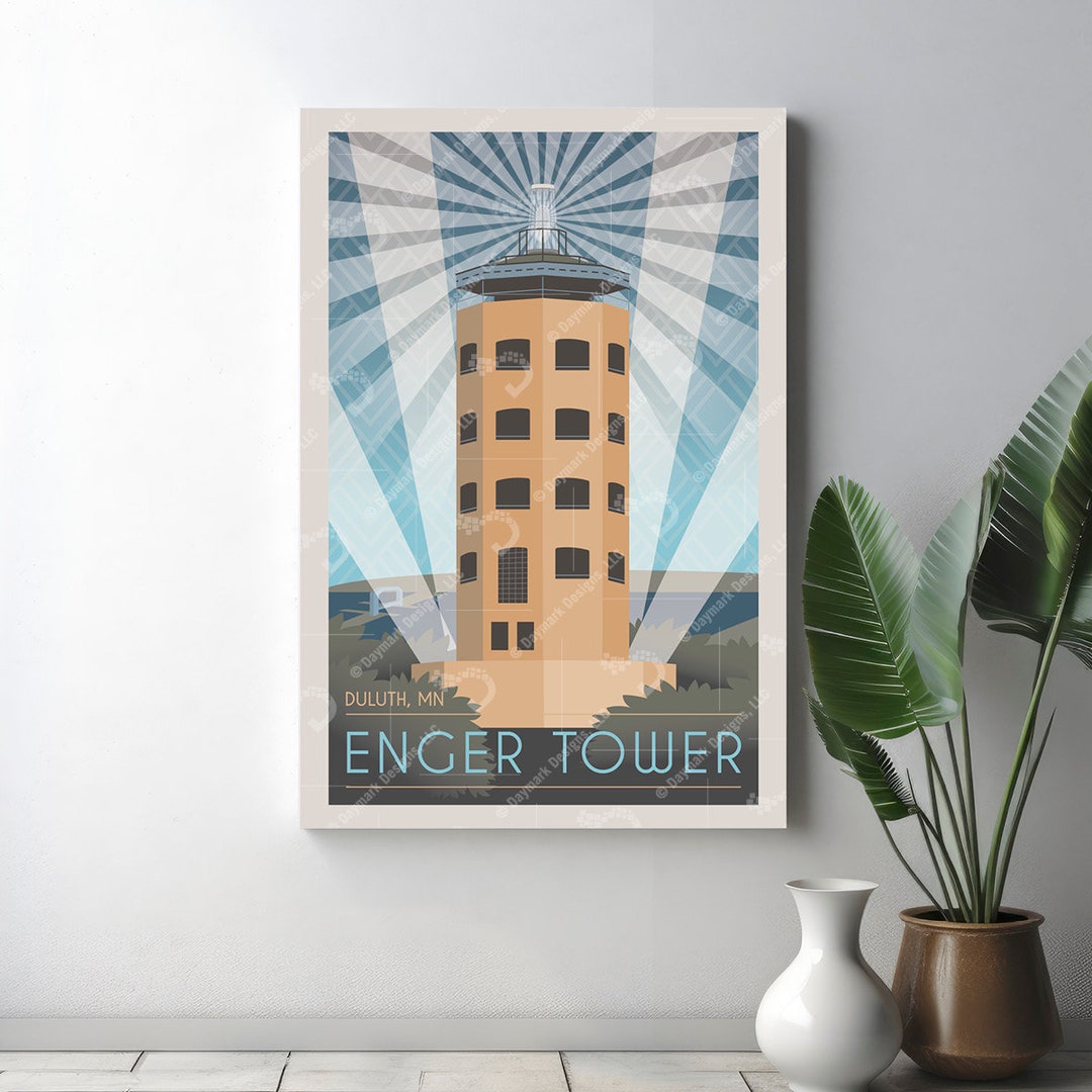 Enger Tower Retro Style Canvas - 12" X 18" - Etsy