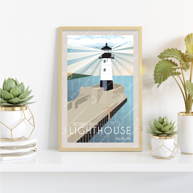 North Pier Lighthouse Retro Style Poster - Etsy