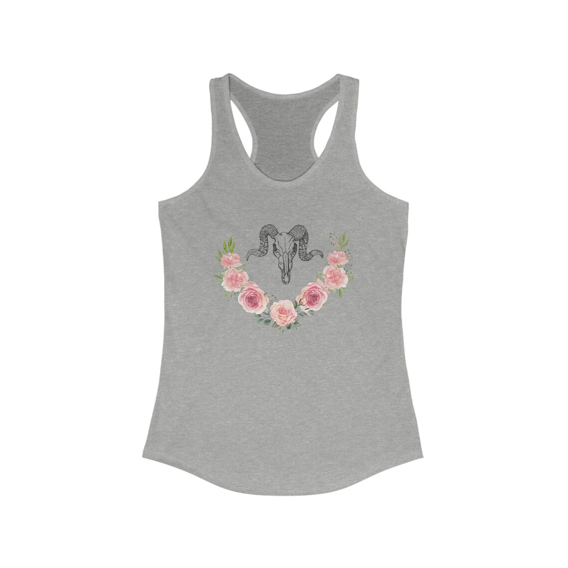 Ram Skull Floral Tank, Floral Racerback, Ram Skull Floral Print Top ...