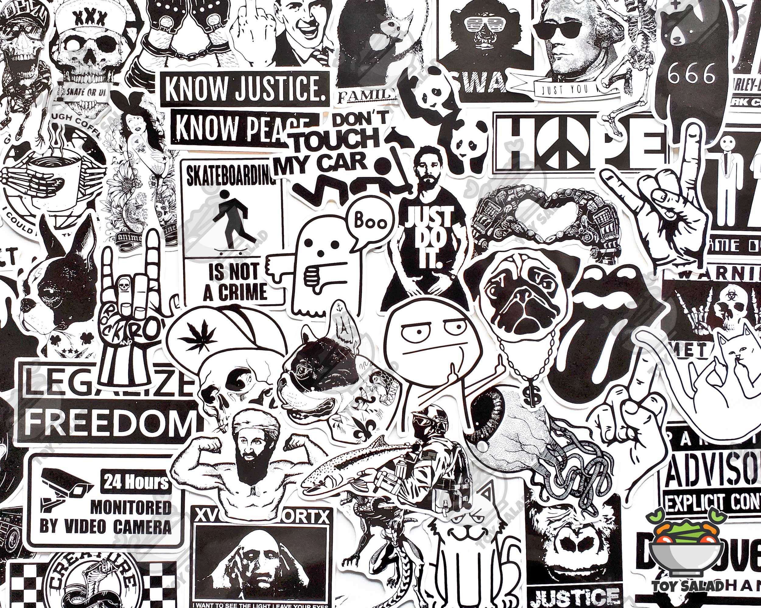 100 pcs Black & White Vinyl Stickers Pack | Etsy