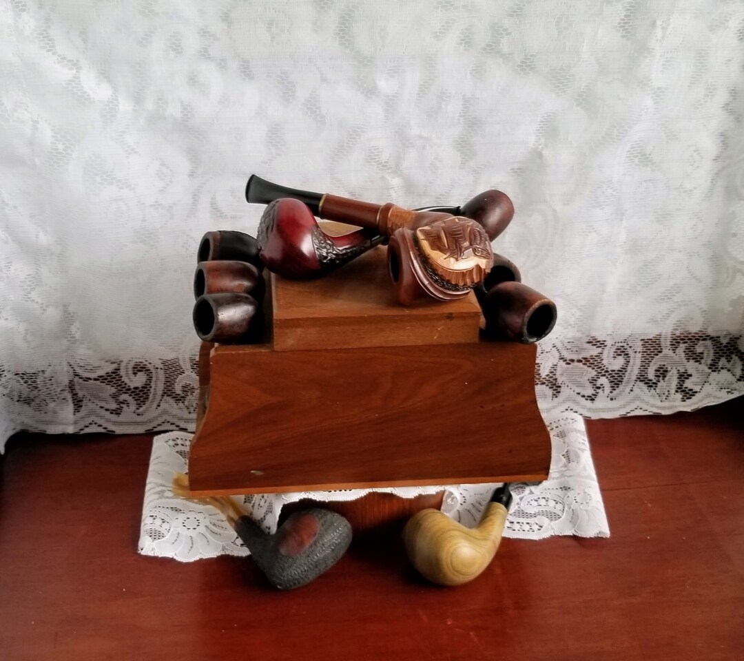 Vintage Six Pipe Decatur pipe Stand storage Inside the Box twelve Pipes ...