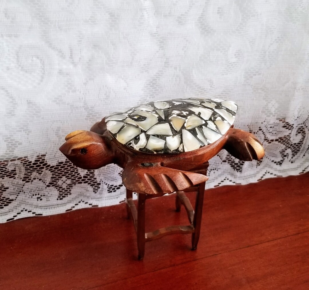 Vintage Wooden Hand Carved Turtle With Abalone Shell -lovely Swimming ...